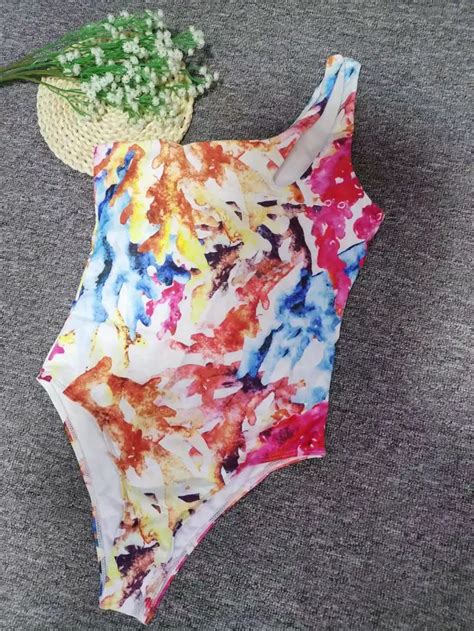 산호 프린트 원 숄더 컷 아웃 수영복 비대칭 하이 컷 스트레치 원피스 수영복 화려하고 귀여운 여성 수영복 및 의류 모두를 위한 할인 Temu South Korea