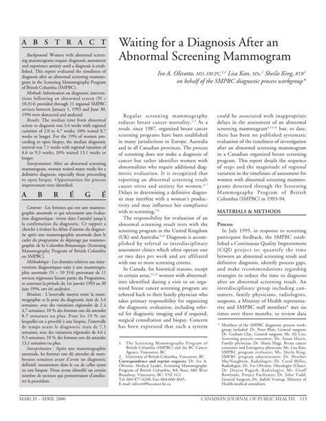 Pdf Waiting For A Diagnosis After An Abnormal Screening Mammogram Smpbc Diagnostic Process