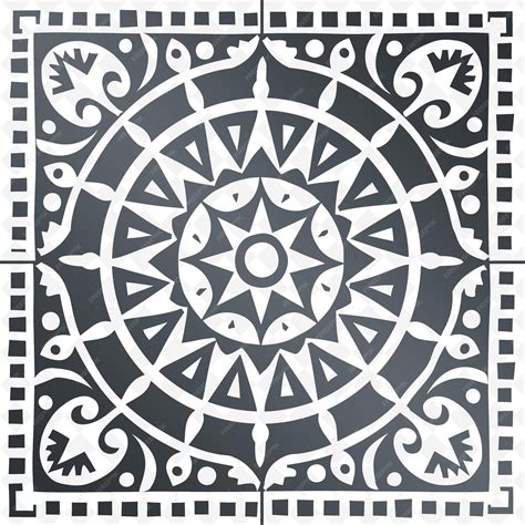 Premium Psd Hand Painted Tile Outline With Geometric Pattern And Sun