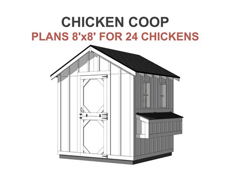 Chicken Coop Plans 8x8 For 24 Chickens Diy Download Pdf Plans Etsy