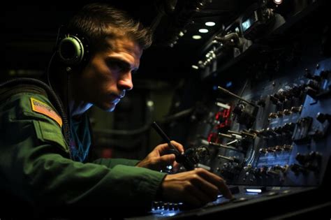 Premium Ai Image Submarines Sonar Operator Listening For Underwater