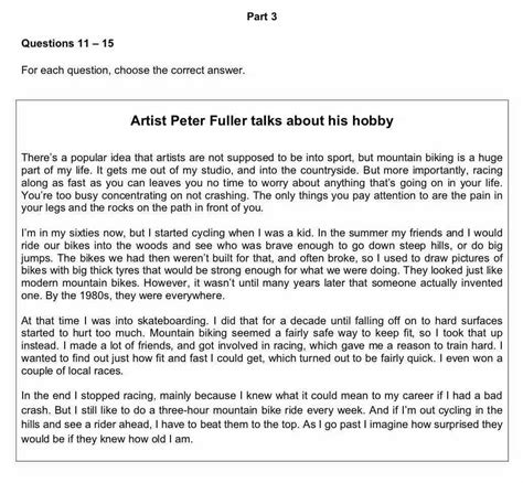 Reading Comprehension B1 Cambridge