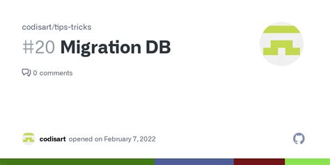 Migration Db · Issue 20 · Codisarttips Tricks · Github