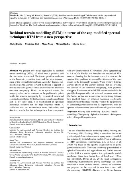 Pdf Residual Terrain Modelling Rtm In Terms Of The Cap Modified Spectral Technique Rtm From