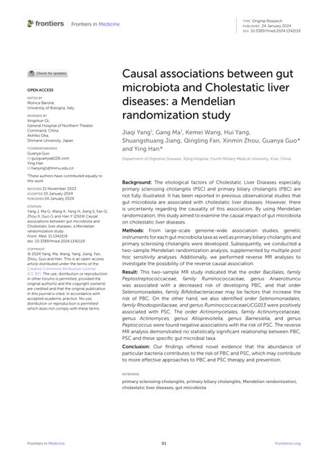 Pdf Causal Associations Between Gut Microbiota And Cholestatic Liver Diseases A Mendelian