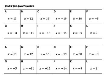 Algebra Versatiles Card Sort Solving Two Step Equations By Brook Buckelew