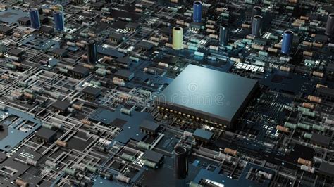 Cpu Chip On Mainboard Concept 3d Rendering Stock Illustration