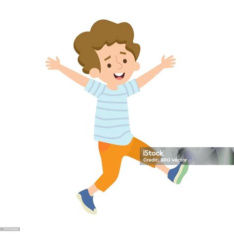 여름 초원 플랫 벡터 일러스트레이션에 뛰어 드는 행복한 소년 낮에 공원에서 놀고있는 만화 소년과 소녀 유치원과 어린 시절 귀여운에 대한 스톡 벡터 아트 및 기타 이미지