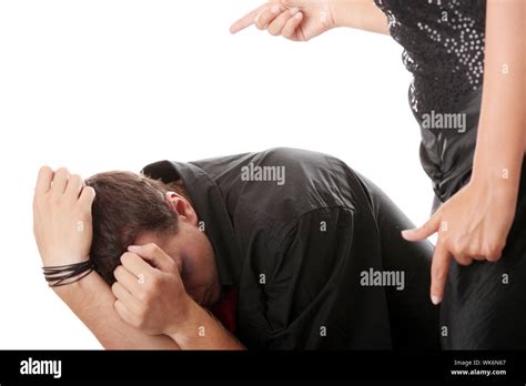 Man And Woman Conflict Isolated On White Stock Photo Alamy