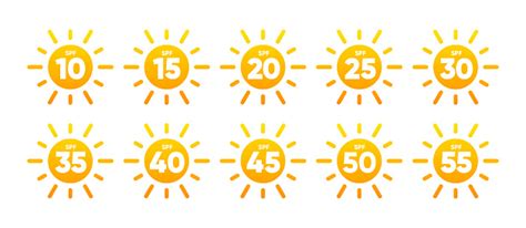 자외선 차단제 포장을 위한 spf 자외선 차단 아이콘 모음 uva 및 uvb spf 10 15 20 25 30 35 40 45