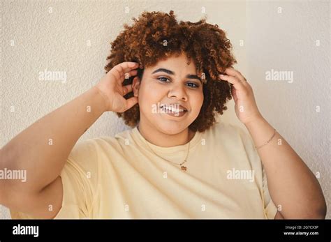 Beautiful Happy Smiling Curvy Plus Size African Black Woman Afro Hair
