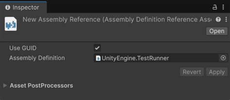 Unity Manual Assembly Definition Reference Inspector Window Reference