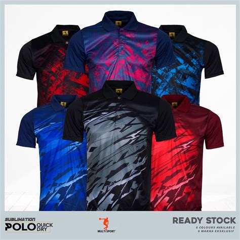 Unisex Sublimation Collar Jersey Quick Dry Tee Black Red Navy