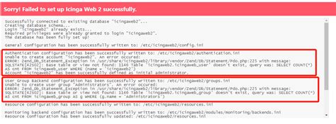 Sorry Failed To Set Up Icinga Web 2 Successfully Icinga Web Icinga Community