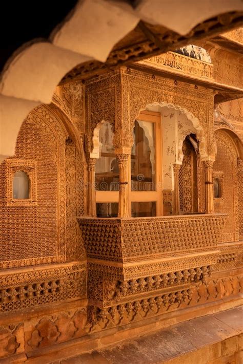 Exterior View Of Carved Window On Historic Fort Wall In Jaisalmer