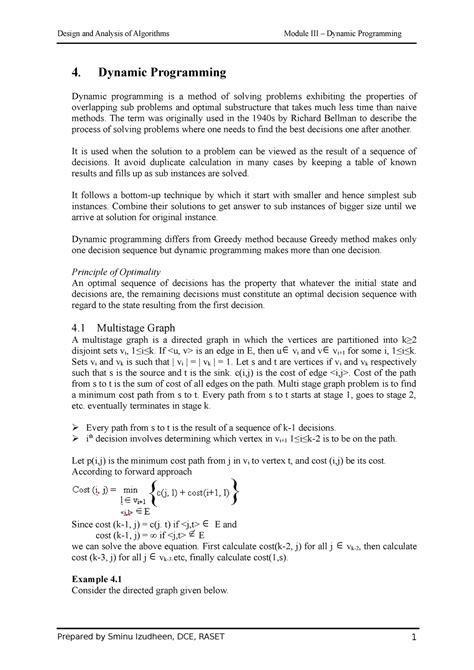 Module Iii Helping Material For Analysis Of Algorithms 4 Dynamic