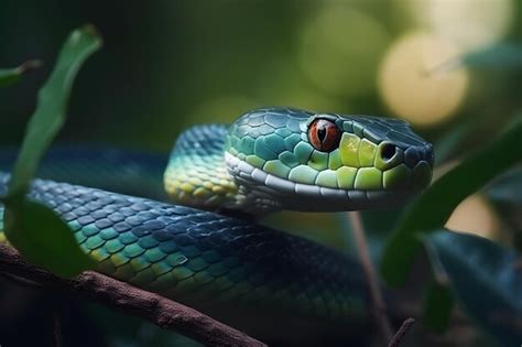 Premium AI Image Green Tropical Snake Neural Network AI Generated