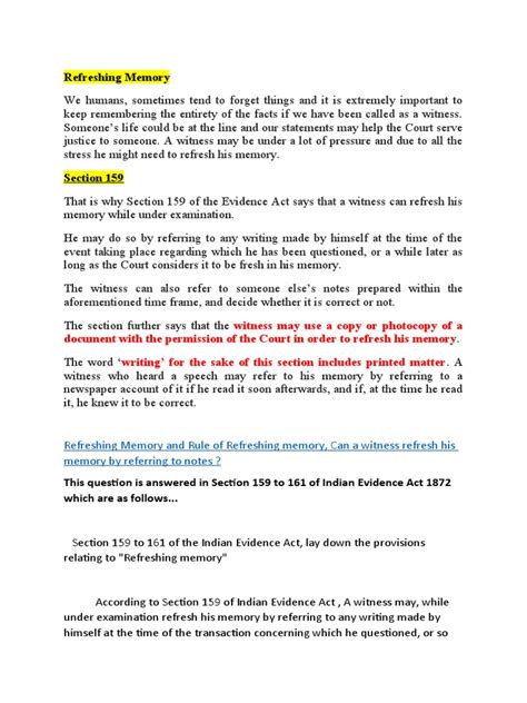 4d Refreshing Memory Pdf Witness Evidence Law