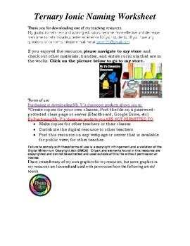 Ternary Ionic Naming Worksheet By Mr V S Chemistry Classroom TPT