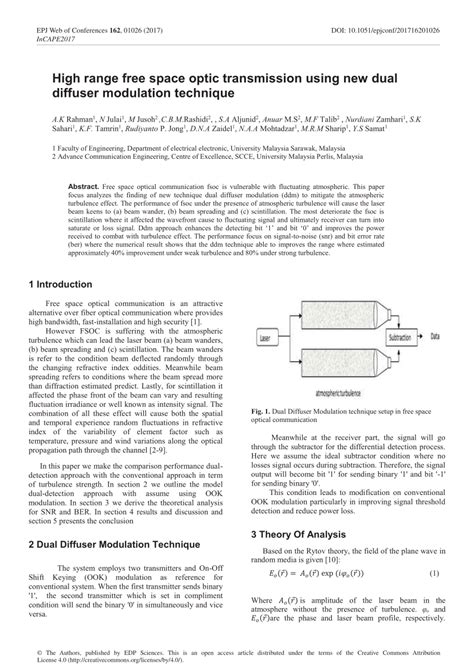 Pdf High Range Free Space Optic Transmission Using New Dual Diffuser