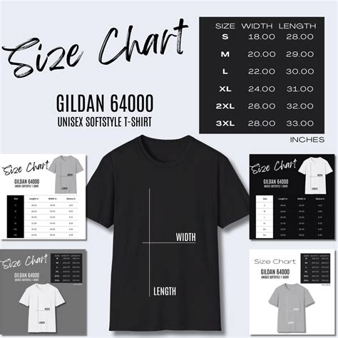 5 X Gildan 64000 Size Chart Printify Gildan Size Chart Pod Mockup Size Chart For Shirts Size