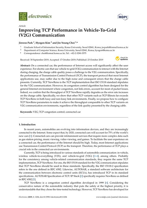 Pdf Improving Tcp Performance In Vehicle To Grid V2g Communication