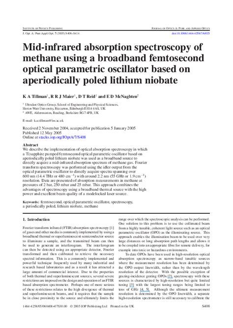 Pdf Mid Infrared Absorption Spectroscopy Of Methane Using A Broadband Femtosecond Optical