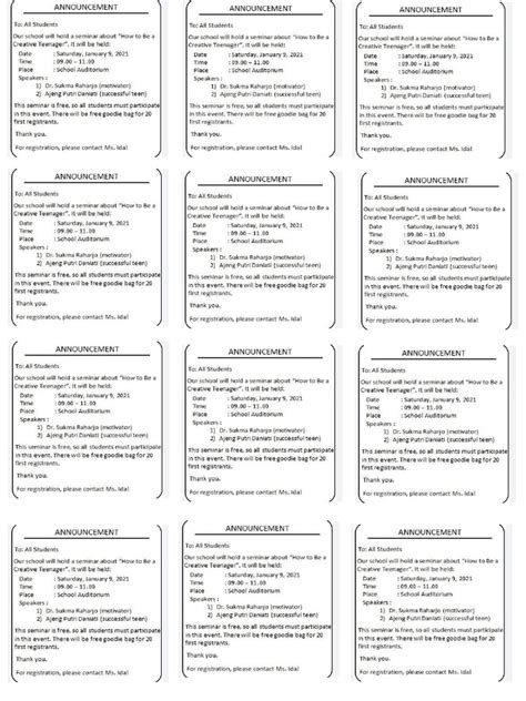 Announcement Text Print Pdf