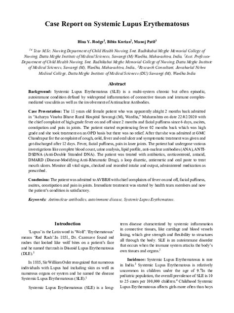 Pdf Case Report On Systemic Lupus Erythematosus