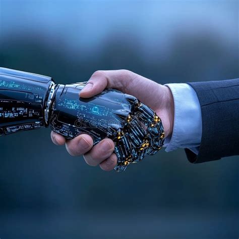 Human And Robot Handshake Collaboration Between Humans And Ai In Technology Stock Illustration