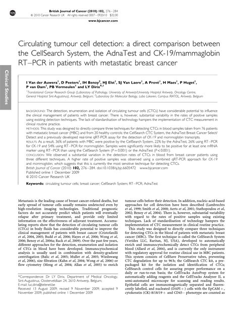 Pdf Circulating Tumour Cell Detection A Direct Comparison Between