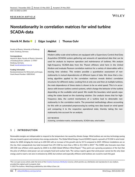 Pdf Nonstationarity In Correlation Matrices For Wind Turbine Scada‐data