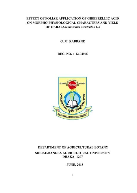 Pdf Effect Of Foliar Application Of Gibberellic Acid On Morpho Physiological Characters And
