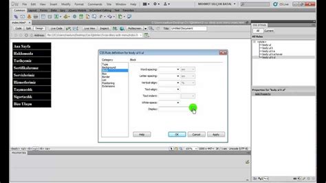 Css İle Dikey Açılır Menü Oluşturma Web Tasarım Dersleri Dreamweaver