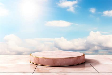 Premium Photo Cute Pink Platform With Lovely Cloud In The Sky