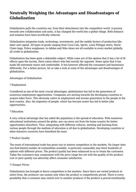 Globalization Advantages Essay