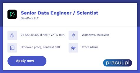 Oferta Pracy Senior Data Engineer Scientist Devsdata Llc Warszawa