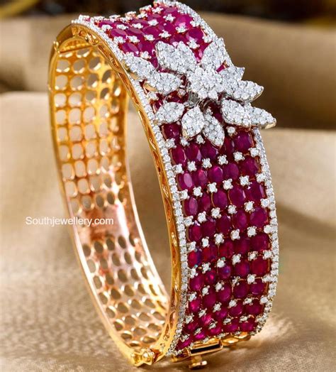 Broad Diamond Ruby Bangle Indian Jewellery Designs
