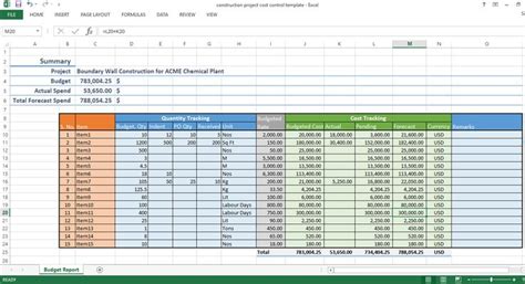 Construction Quantity Tracking Spreadsheet Cost Control Excel