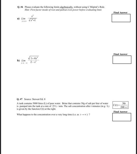 Solved Q 6 Please Evaluate The Following Limits