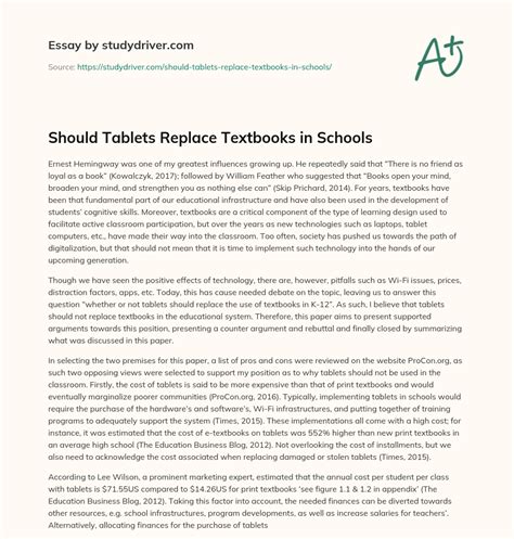 Should Tablets Replace Textbooks In Schools Free Essay Example