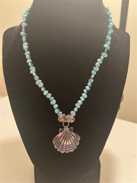 Blue Pearl Shell Pendent Necklace Etsy