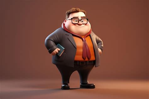 Premium AI Image Cartoon Plus Size Businessman With Notepad On Brown