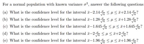 Solved For A Normal Population With Known Variance σ2