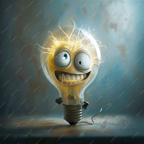Premium Photo A Quirky Animated Light Bulb Character With A Glowing Filament And A Big Grin