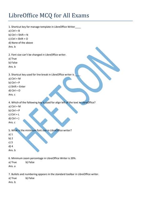 Libreoffice Most Important Mcq Question Writer Calc Impress Pdf