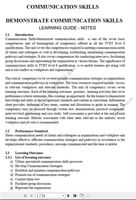 Communication Skills Pdf Lecture Notes Tvet Cdacc Level 6 Cbet Pdf Notes