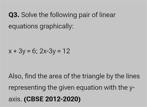 q3 solve the following pair of linear equations graphically x 3y 6 2x−3