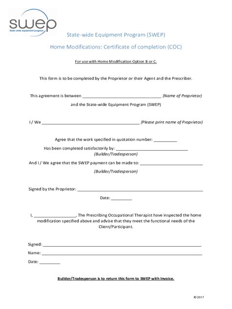 Fillable Online Swep Bhs Org Certificate Of Completion Coc Swep Fax