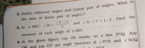 2 Define Adjacent Angles And Linear Pair Of Angles What Is The Sum Of